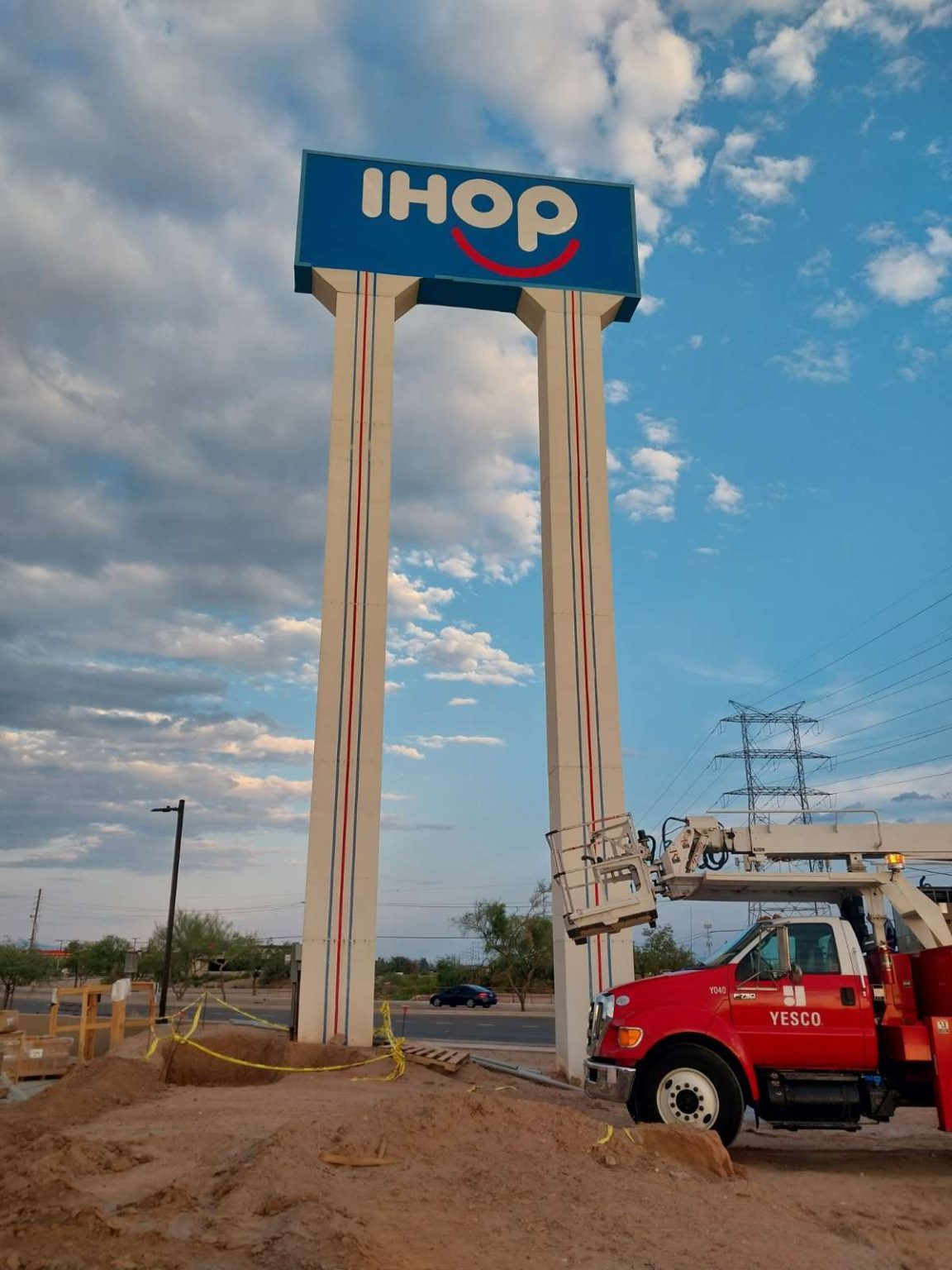 Damaged sign face Repair IHOP Tucson | YESCO Sign & Lighting Repair Phoenix