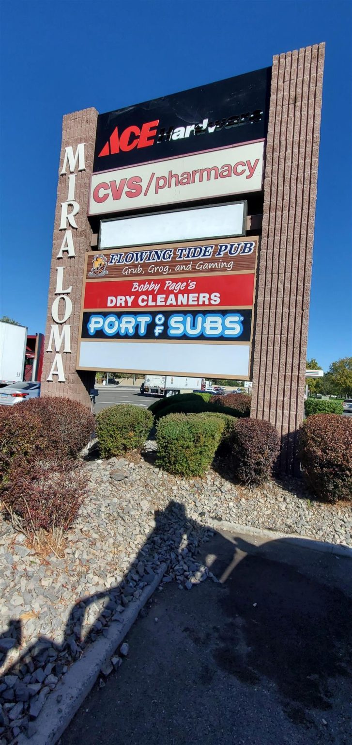 Pylon Sign Repairs – Mira Loma Shopping Center, Reno, NV | YESCO Sign ...
